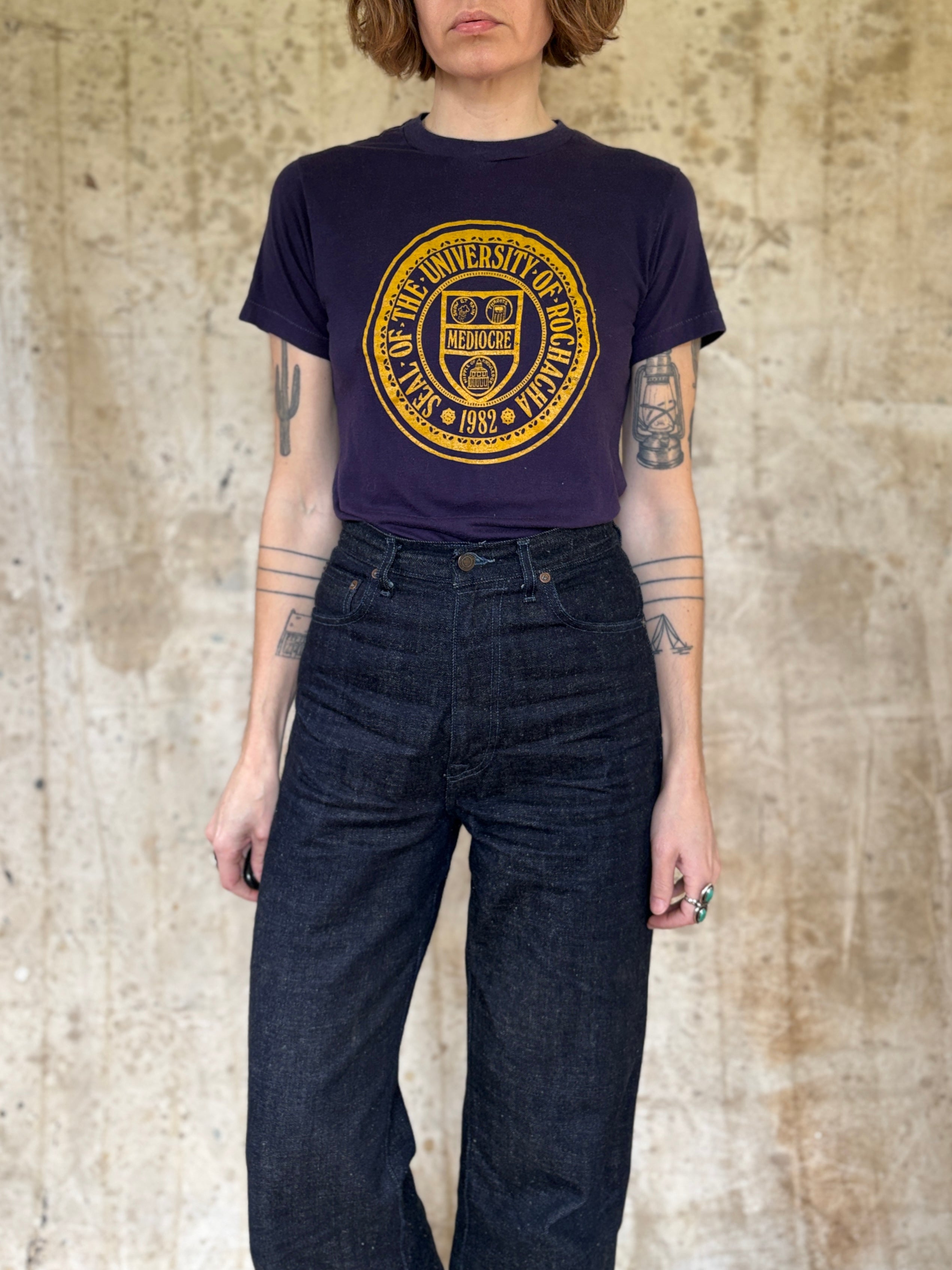 80s The Mediocre University Of Rochacha Funny Tee – Double Barrel Dry Goods